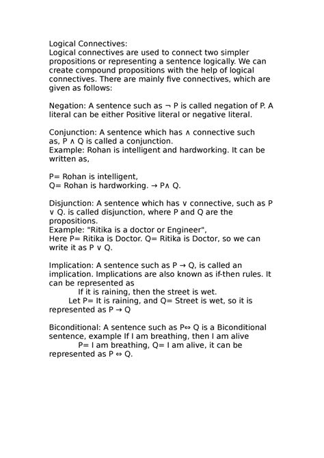 Ail All The Logical Connectives With Example For Better Understanding Logical Connectives