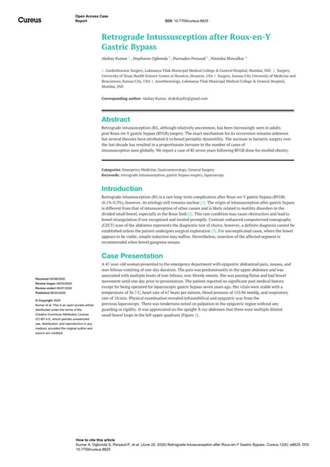 Pdf Retrograde Intussusception After Roux En Y Gastric Bypass