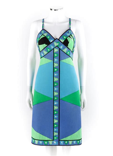 Emilio Pucci C 1970s Abstract Geometric Signature Print Spaghetti Strap