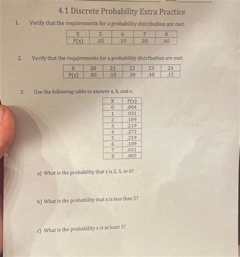 Solved 4 1 Discrete Probability Extra Practice 1 Verify Chegg Com