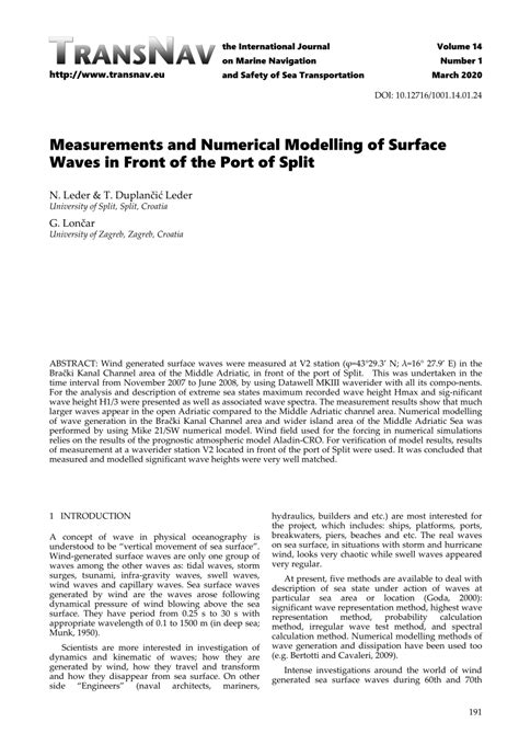 PDF Measurements And Numerical Modelling Of Surface Waves In Front Of The Port Of Split