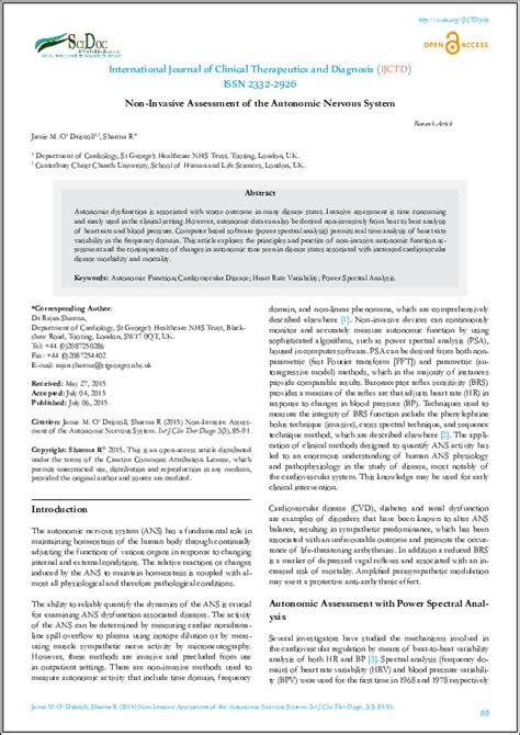 Pdf Non Invasive Assessment Of The Autonomic Nervous System