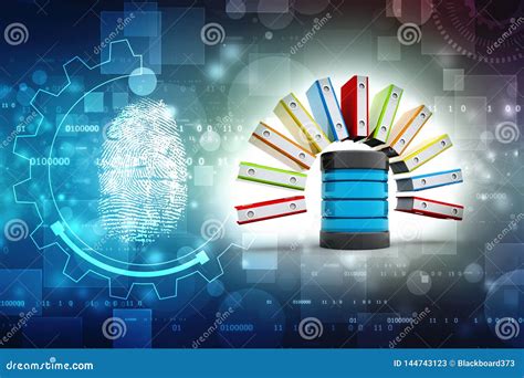 Server And File Cabinet With Ring Binders Data Storage 3d Render Stock Illustration