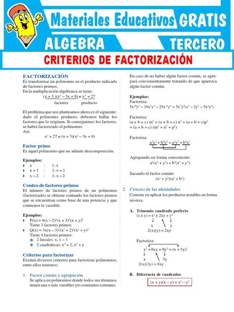 Criterios De Factorización Tercero Pdf Factorización Análisis Numérico