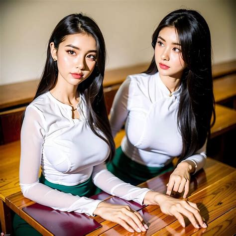 Premium Photo Myanmar Girl With Myanmar School Traditional Dress With School Background