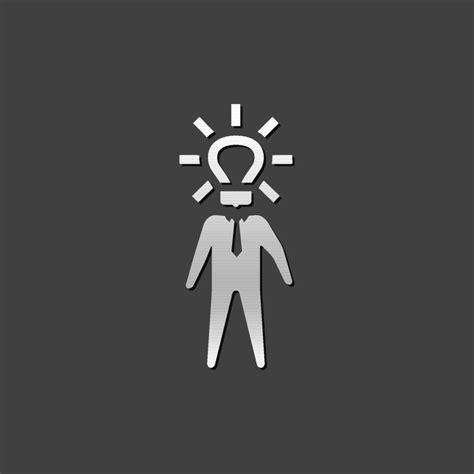 Light Bulb Head Icon In Metallic Grey Color Style Businessman Idea Solution 38053881 Vector Art