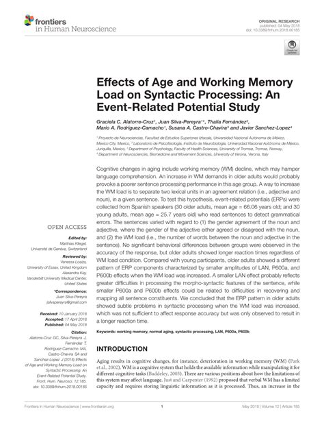 Pdf Effects Of Age And Working Memory Load On Syntactic Processing