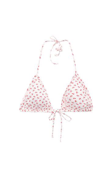 Cherry Print Triangle Bikini Top Pullandbear