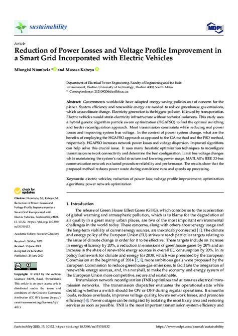 Pdf Reduction Of Power Losses And Voltage Profile Improvement In A Smart Grid Incorporated