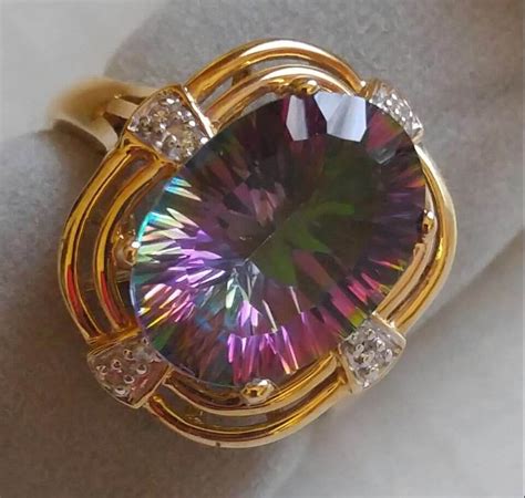 Diamond And Mystic Topaz Oval Ring 10k Diamond And Gold