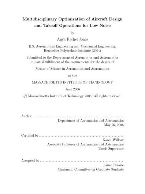 Multidisciplinary Optimization Of Aircraft Design And Takeoff Operations For Low Noise Pdf