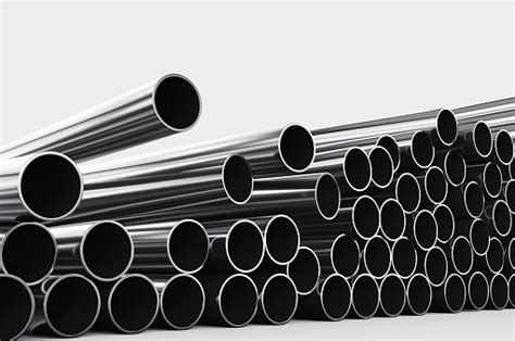 흰색 배경에 금속 파이프의 클로즈업 흰색 배경에 고립 된 철 파이프 더미 3d 렌더 일러스트레이션 0명에 대한 스톡 사진 및 기타 이미지 Istock
