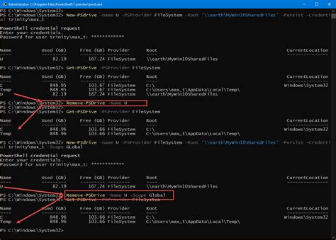 Remove Psdrive Does Not Work Correctly For Networked Drives Created Using Persist And Scope