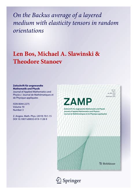 Pdf On The Backus Average Of A Layered Medium With Elasticity Tensors In Random Orientations