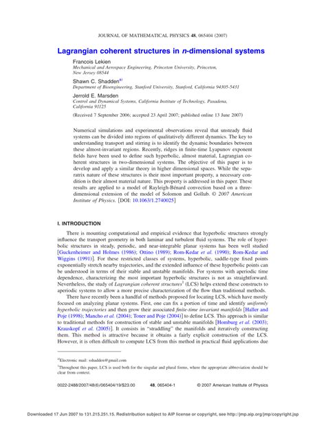 Pdf Lagrangian Coherent Structures In N Dimensional Systems