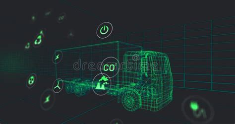 image of eco icons and data processing over 3d car technical drawing