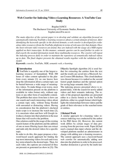 Pdf Web Crawler For Indexing Video E Learning Resources A Youtube