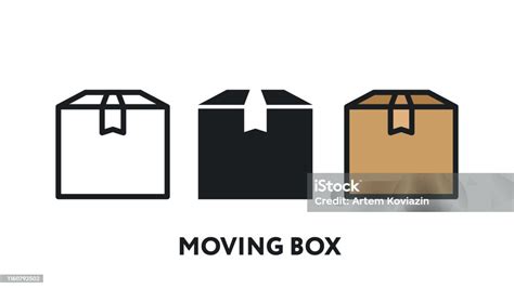 상자 골판지 배달을 이동 벡터 플랫 선 아이콘 그림입니다 0명에 대한 스톡 벡터 아트 및 기타 이미지 0명 갈색 디자인