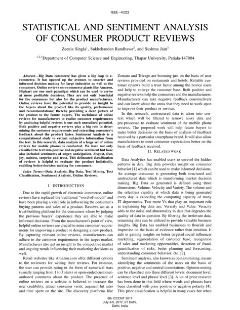 Pdf Statistical And Sentiment Analysis Of Consumer Product Reviews