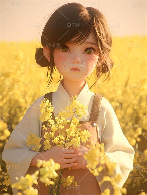 小女孩ai数字艺术 可爱的小女孩油菜花汉服插画 Ai平面元素免费下载png格式2784像素编号69566374 千图网