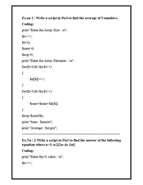 Perlpgm Practical Ex 1 Write A Script In Perl To Find The Average