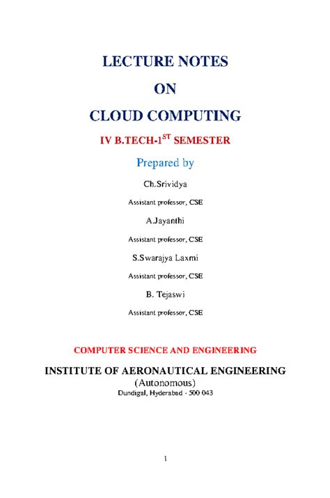 Cc Lecture Notes Cloud Computing Lecture Notes On Cloud Computing Iv B 1st Semester Prepared