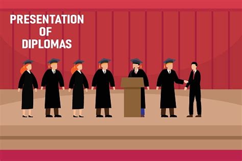 졸업장 수여식에서 가운과 모자를 쓴 졸업생들이 무대에 오르는 모습 2차 도형에 대한 스톡 벡터 아트 및 기타 이미지 2차 도형 교사 교육 관련 직업 교육 Istock