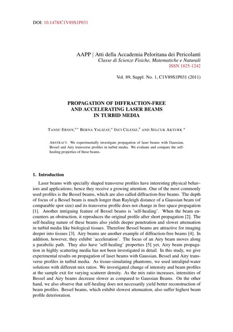 Pdf Propagation Of Diffraction Free And Accelerating Laser Beams In Turbid Media