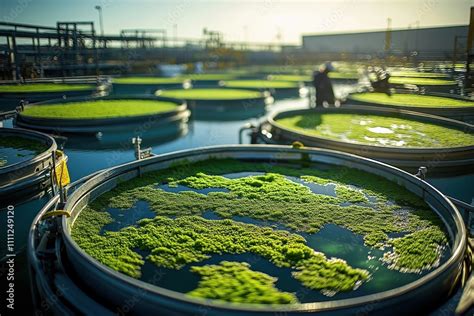 Algae Cultivation Beds In Large Tanks Maintained By Workers Image Highlights Sustainable Algae