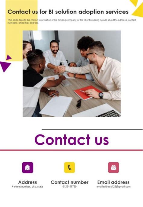 Contact Us For Bi Solution Adoption One Pager Sample Example Document Ppt Template