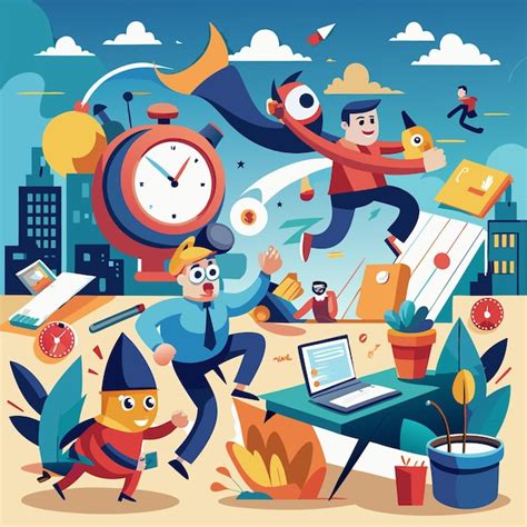 시간 관리 만화 일러스트레이션 프리미엄 Ai 생성 벡터