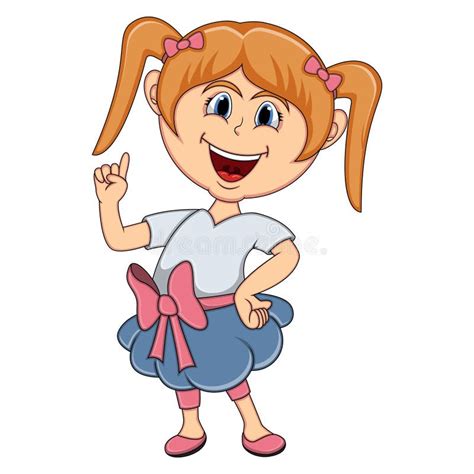 Красивая маленькая девочка указывая ее шарж пальца Иллюстрация вектора иллюстрации
