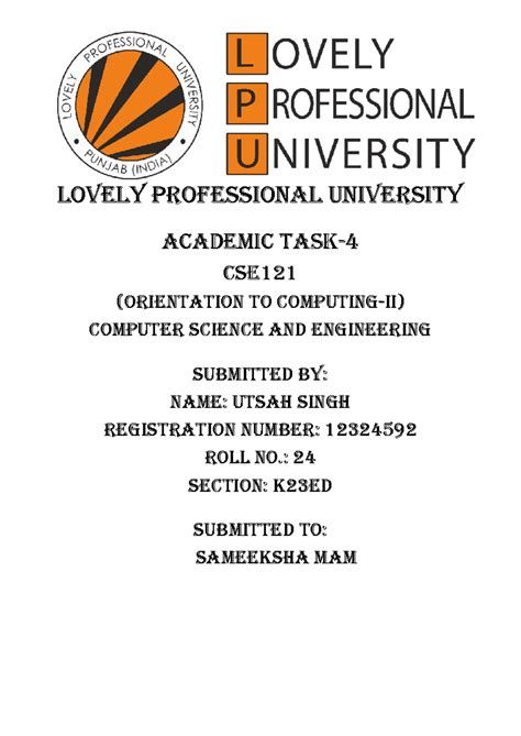 Cse121 Ca 4 Lovely Professional University Academic Task 4 Cse