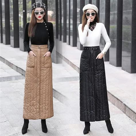 여성용 겨울 다운 코튼 스커트 빈티지 신축성 허리 두꺼운 따뜻한 방풍 스커트 느슨한 긴 여성 스커트 신상 패션 2022