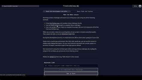 01 meet the node console freecodecamp solution basic node and express back end development