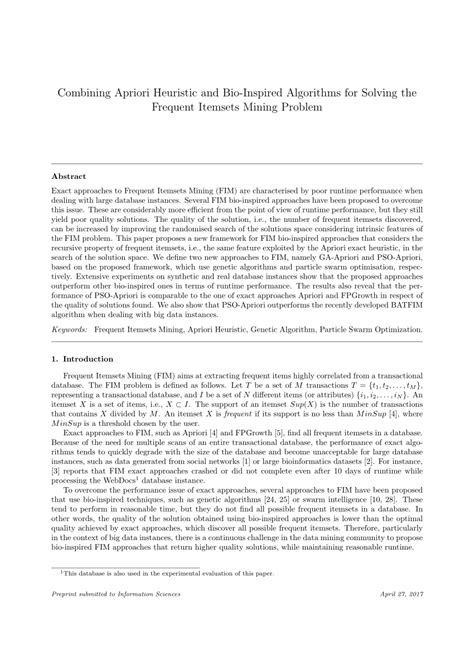 Pdf Combining Apriori Heuristic And Bio Inspired Algorithms For