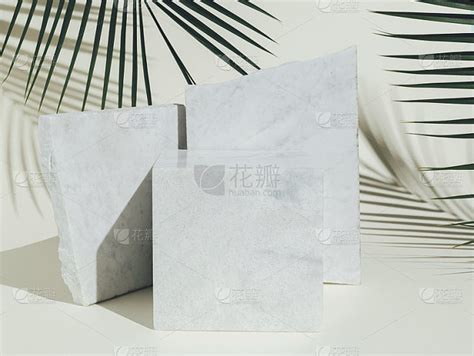 豪华大理石石平台与棕榈叶和阴影在米色背景概念场景舞台展示产品促销销售横幅展示化妆品最小