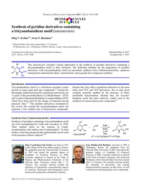 Pdf Synthesis Of Pyridine Derivatives Containing A Tricyanobutadiene Motif Microreview