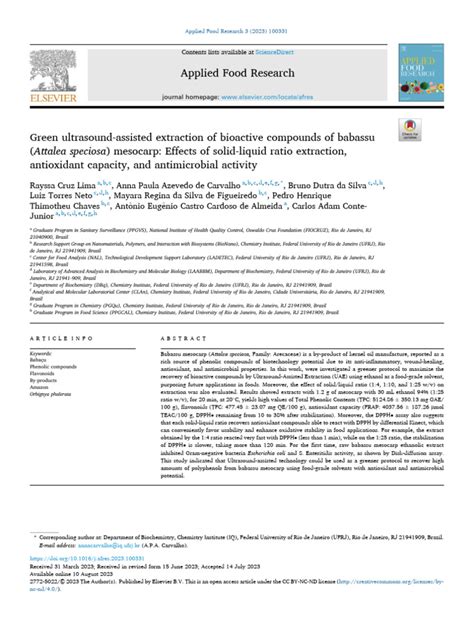Green Ultrasound Assisted Extraction Of Bioactive Compounds Of Babassu