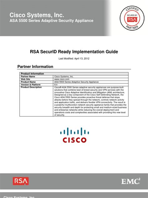 Cisco Systems Inc Rsa Securid Ready Implementation Guide Pdf Radius Virtual Private Network