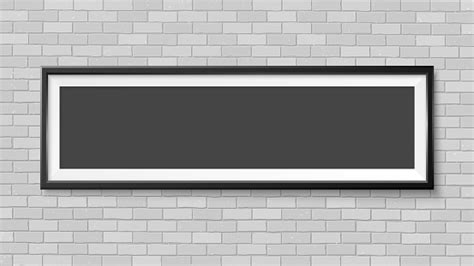 벽에 프레임 포토프레임 모형 비즈니스 디자인을위한 간단한 빈 프레임 벽돌 벽 그림 그림 포스터 레터링 또는 사진 갤러리를위한 벡터 템플릿 벽돌 담에 대한 스톡 벡터 아트 및
