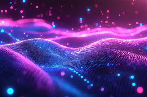 Abstract Digital Wave Pattern With Glowing Pink And Blue Particles Symbolizing Futuristic