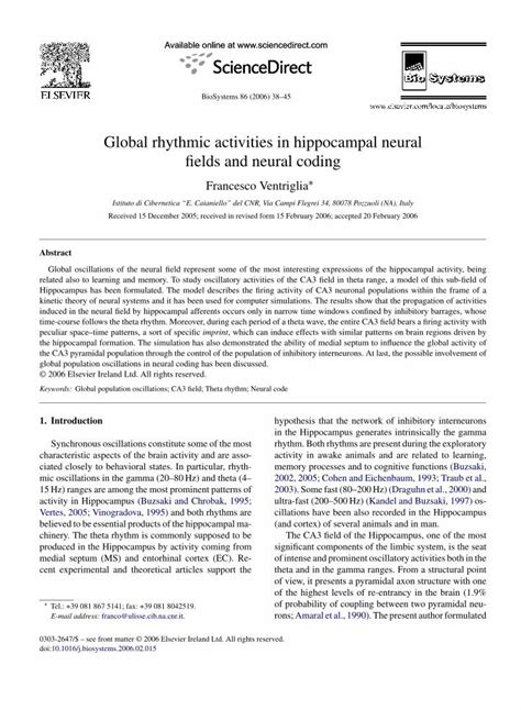 Pdf Global Rhythmic Activities In Hippocampal Neural Fields And