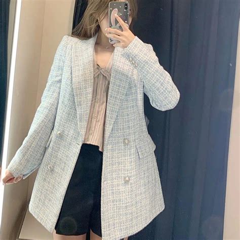 Za 최신 여성 정장 재킷 트위드 블레이저 여성 자켓 Femme 코트 봄 Damski 소브레카미사 Cuadros Plaid 체크