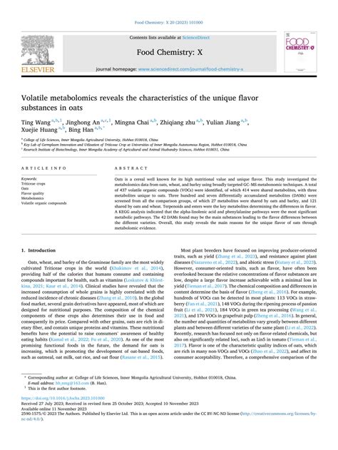 Pdf Volatile Metabolomics Reveals The Characteristics Of The Unique