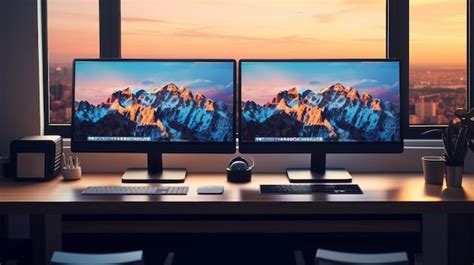 DualMonitor Setup Boosts Productivity Premium AI Generated Image