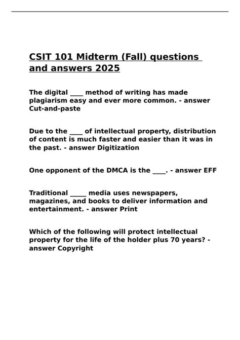 Csit 101 Midterm Fall Questions And Answers 2025 Csit 101 Stuvia Us