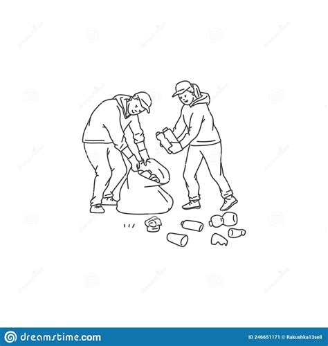 People Picking Up Trash Drawing