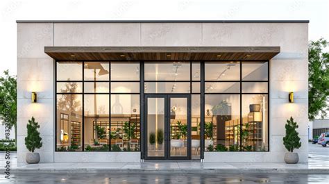 Downtown Retail Space With Large Storefront Windows Isolated White