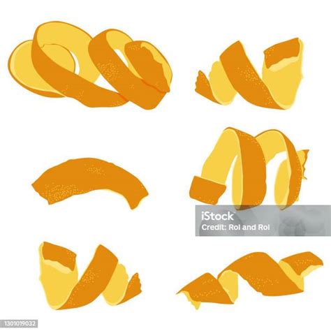 Kulit Jeruk Zest Vector Kartun Set Terisolasi Pada Latar Belakang Putih Ilustrasi Stok Unduh